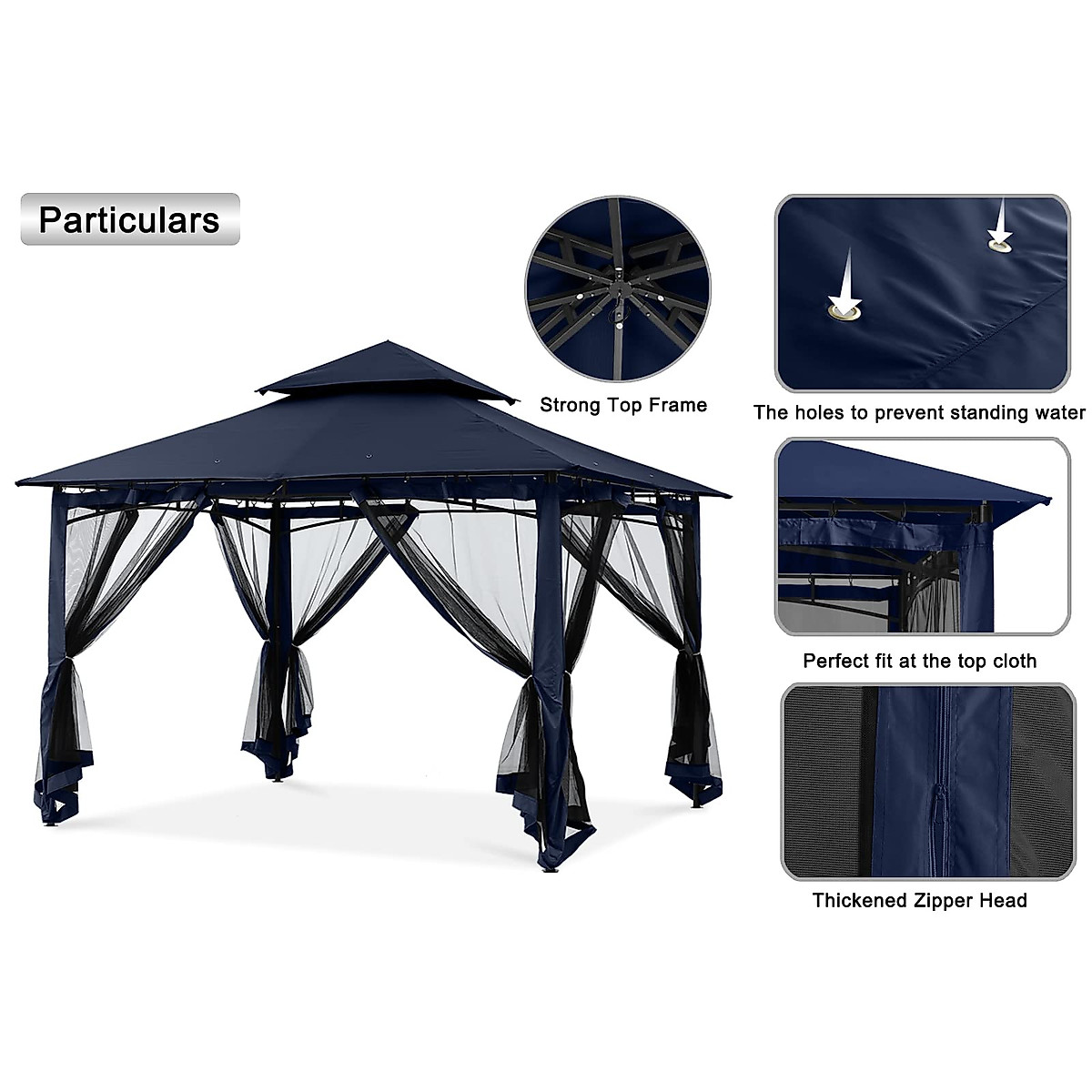 MASTERCANOPY Outdoor Garden Gazebo for Patios with Stable Steel Frame and Netting Walls (10x10,Navy Blue)