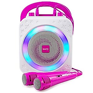RockJam 10 Watt Rechargeable Bluetooth Karaoke Machine with Two Mics, Pink