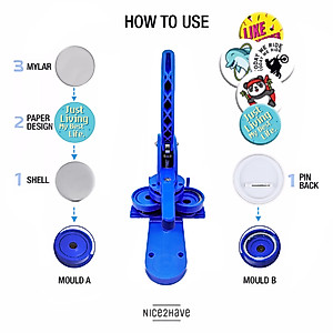 Nice2Have Button Maker Machine Multiple Sizes 1-1.25-2.25in (500 Buttons,15 Bottle Openers,15 Fridge Magnets,15 Keychain Buttons, 500+ Free Designs,3 Circle Cutters) - Pin Maker Machine