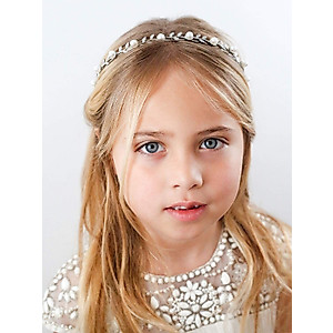 SWEETV Flower Girl Headpiece Silver Pearl Girls Headband for Wedding Princess Hair Accessories for Birthday Party, First Communion