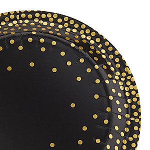 BLUE PANDA 48-Pack Black and Gold Party Plates, 7 Inch Paper Plates for Birthday Cake and Desserts