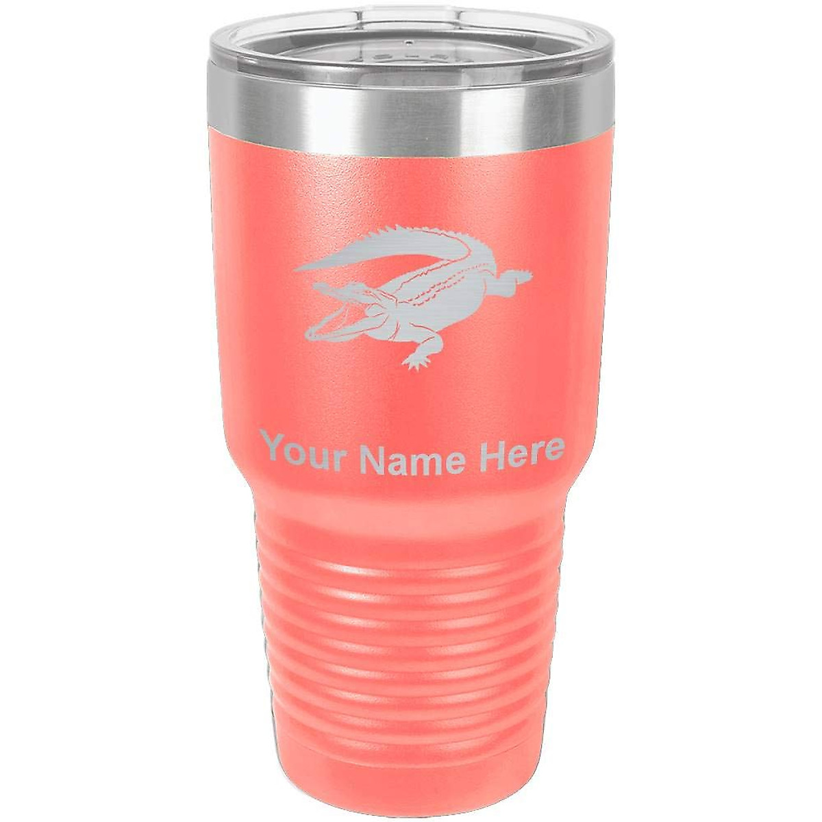 LaserGram 30oz Vacuum Insulated Tumbler Mug, Alligator, Personalized Engraving Included (Coral)