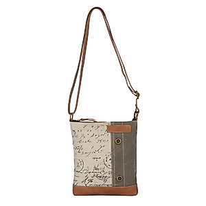 Mona B. Vintage Script Upcycled Canvas Crossbody Bag with Vegan Leather Trim M-5931