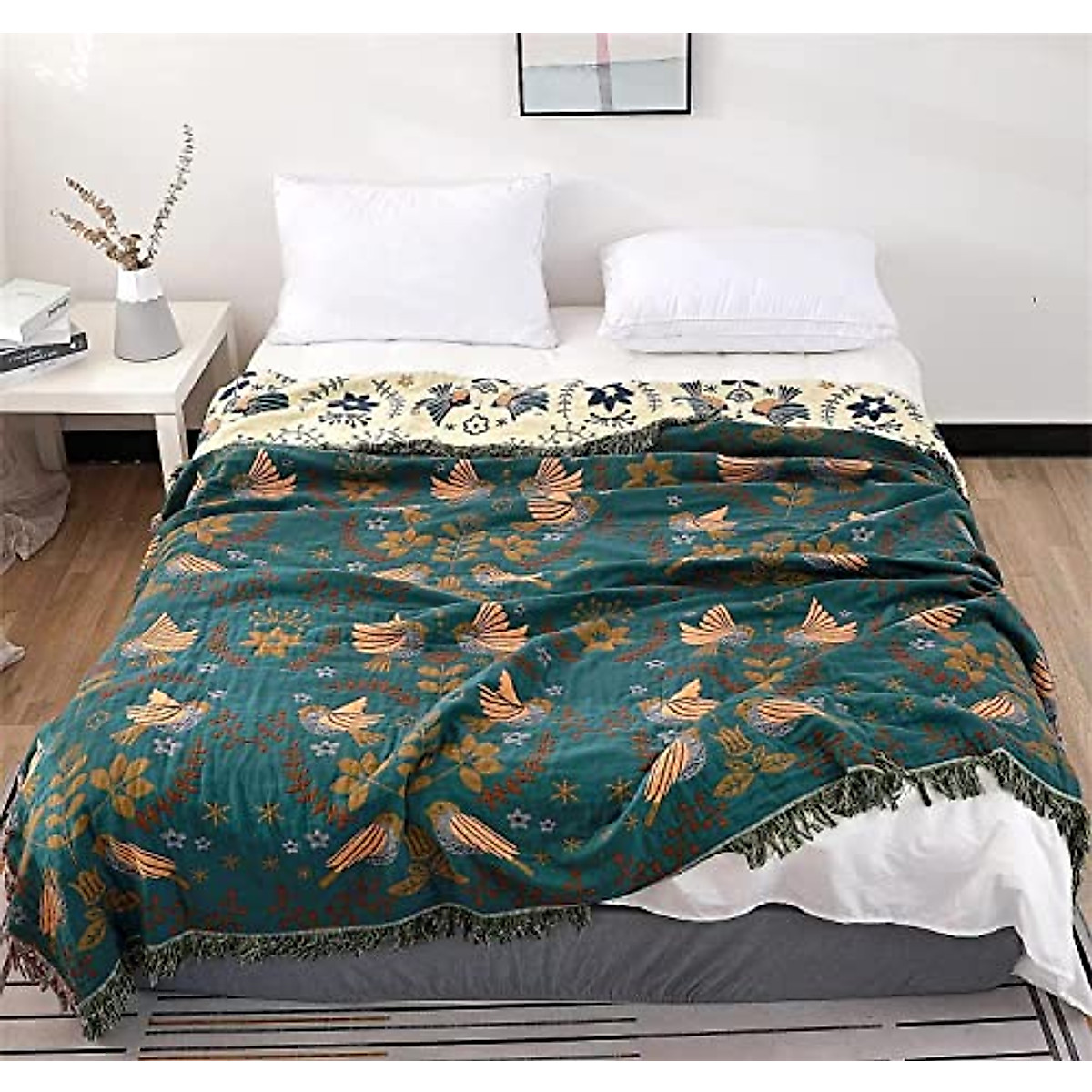 MSGKV Boho Throw Blankets 100% Cotton Throw Blankets for Couch Bed 60''Wx 80''L Double Sided Knit Blanket Super Soft Blanket Cover Sheet Reversible Blanket Wearable Blanket