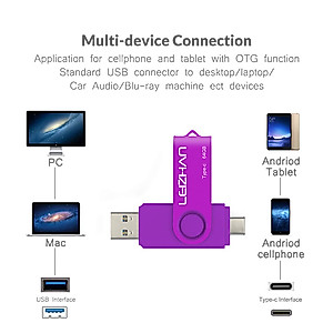 leizhan 64GB Type C USB Flash Drive USB 3.0 USB C Phone Picture Stick for Samsung Galaxy S10,S9,S8,S8 Plus, Note 9, Google Pixel XL, Purple