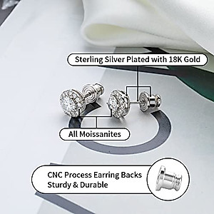 Ladylike Moissanite Halo Earrings 1.0ct 925 Sterling Silver Moissanite Stud Earring D Color VVS1 18K White Gold Plated Women's Stud Earrings
