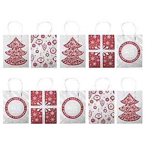 Fifth Ave Kraft Christmas Gift Bags with Jute Handles & Hologram Hotstamp, Medium, 10 Pack