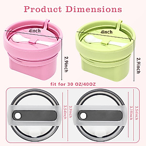 Silicone Ice Cream Cup with Lids for Stanley Cup Accessories 40 oz, Ice Cream Containers for Homemade Ice Cream with Spoons, Reusable Freezer Storage Tubs for Ice Cream, Sorbet (2 PCS, Pink & Green)