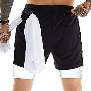 OEBLD Mens Athletic Shorts 2-in-1 Gym Workout Running 7'' Shorts with Towel Loop Black