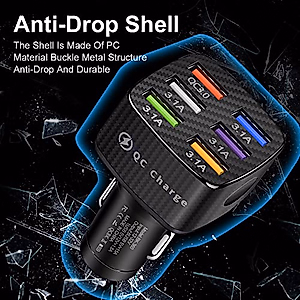 6-Port USB Fast Car Charger, QC3.0 Fast Charging Car Charger Adapter, 6 Multi Port Cigarette Lighter USB Charger, Car Phone Charger Compatible with iPhone & Android,Samsung Galaxy S10 S9 Plus and More