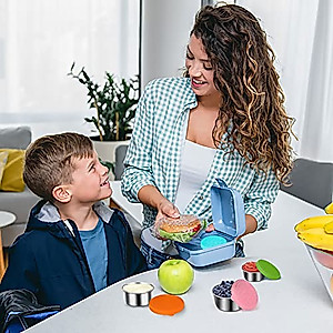 Salad Dressing Container To Go, 4x1.6oz Stainless Steel Small Containers with Lids, Easy Open and Reusable Condiment Containers with Lids, Leakproof Sauce Containers for lunch box, Dipping Sauce Cups