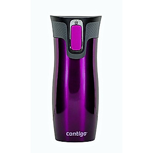 Contigo West Loop Autoseal Travel Mug, Stainless Steel Thermal Mug, Vacuum Flask, Leakproof, Coffee Mug with BPA Free Easy-Clean Lid, Raspberry, 470 ml