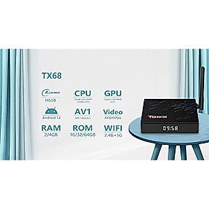 Android 12.0 TV Box,TX68 4GB RAM 32GB ROM H618 Quad-Core 64bit CPU Support WiFi6 Dual 2.4G/5.8G WiFi Ethernet BT5.0 4K 6K HDR10 Ultra HD Smart Home Player Tanix Set Top Box