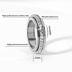 366DAYS Anxiety Rings for Women Titanium Steel Spinner Fidget Band Rings Cubic Zirconia Relieving Anxiety Wedding Promise Lucky Rings Comfort Fit Size 5 to 10