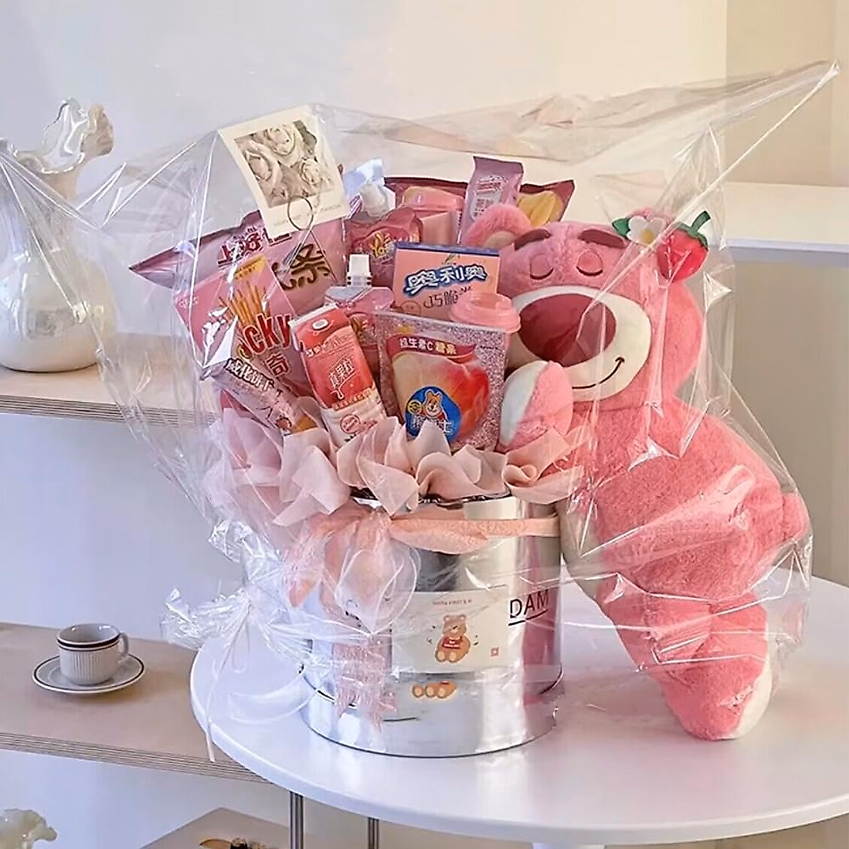 Amsthow Large Cellophane Basket Wrap Bags 22 x 32-inch Clear Basket Wrap Bags 10CT Basket Cellophane Wrap Gift Bags Plastic with Bows for Gift Baskets Weddings (22 x 32-inch