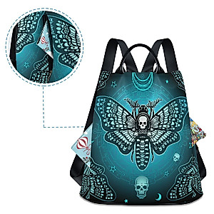ZOEO Anti Theft Backpack Butterfly Skull Blue Boho Mandala Women Large Fashion Travel Shoulder Bag Purse Rucksack Lightweight