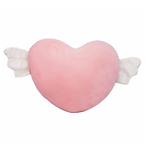 Plush Heart Shaped Pillow with Angel Wings,Soft Heart Pillow Cushion Toy Throw Pillows Valentine's Day Gift Room Office Car Decor Romantic Present