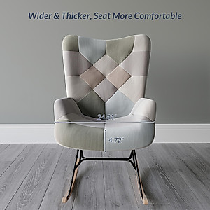 BELLEZE Colorful Patchwork Rocking Chair, Widen Nursery Rocking Chairs Comfy Linen Upholstered Glider Rocker with Solid Wood Legs for Living Room Bedroom Nursery - Paramount (Patchwork A)