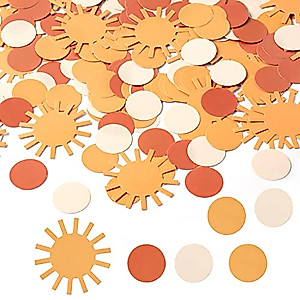 G1ngtar 320Pcs Boho Sun Round Scatter Confetti Dot Hippie Muted Sun Confetti Table Decor First Trip Around the Sun You Are My Sunshine Party Decoration for Baby Shower Gender Reveal Wedding