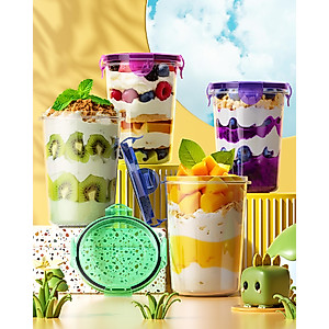 KEMETHY 4 Pcs Overnight Oats Containers with Lids, 16 oz Airtight Oats Jars, BPA Free Plastic, Reusable, Portable Meal Prep Containers Sets for Oatmeal, Yogurt, Cereal, Soup, Snacks, Milk and More