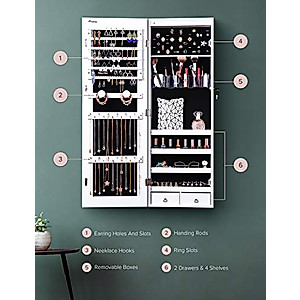 Nicetree 2022 Upgraded Jewelry Armoire with Mirror, Wall/Door Mounted Jewelry Cabinet, Freestanding Mirror with Jewelry Storage