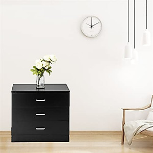FFNUM Bedside Table Wood Simple 3-Drawer Dresser Night Stand Side Table for Living Room Bedroom（White, Black） Night Stand (Color : Black)