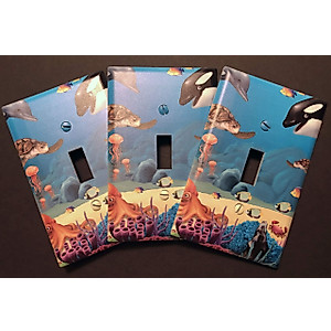 Ocean Underwater Dolphin Whale Sea Turtle Kids Light Switch Cover Plate Decorative Nursery Teen Toddler Room Decor Bedroom Bathroom Playroom (Ocean 1)