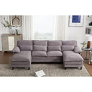 Symmetrical Modular Sectional Sofa with Chaise Lounge, 6 Seater Fabric Upholstered Cloud Couch, U Shaped Oversized Sleeper Sofa&Couches with Thicked Cushion & Detackable Backrest Living Room