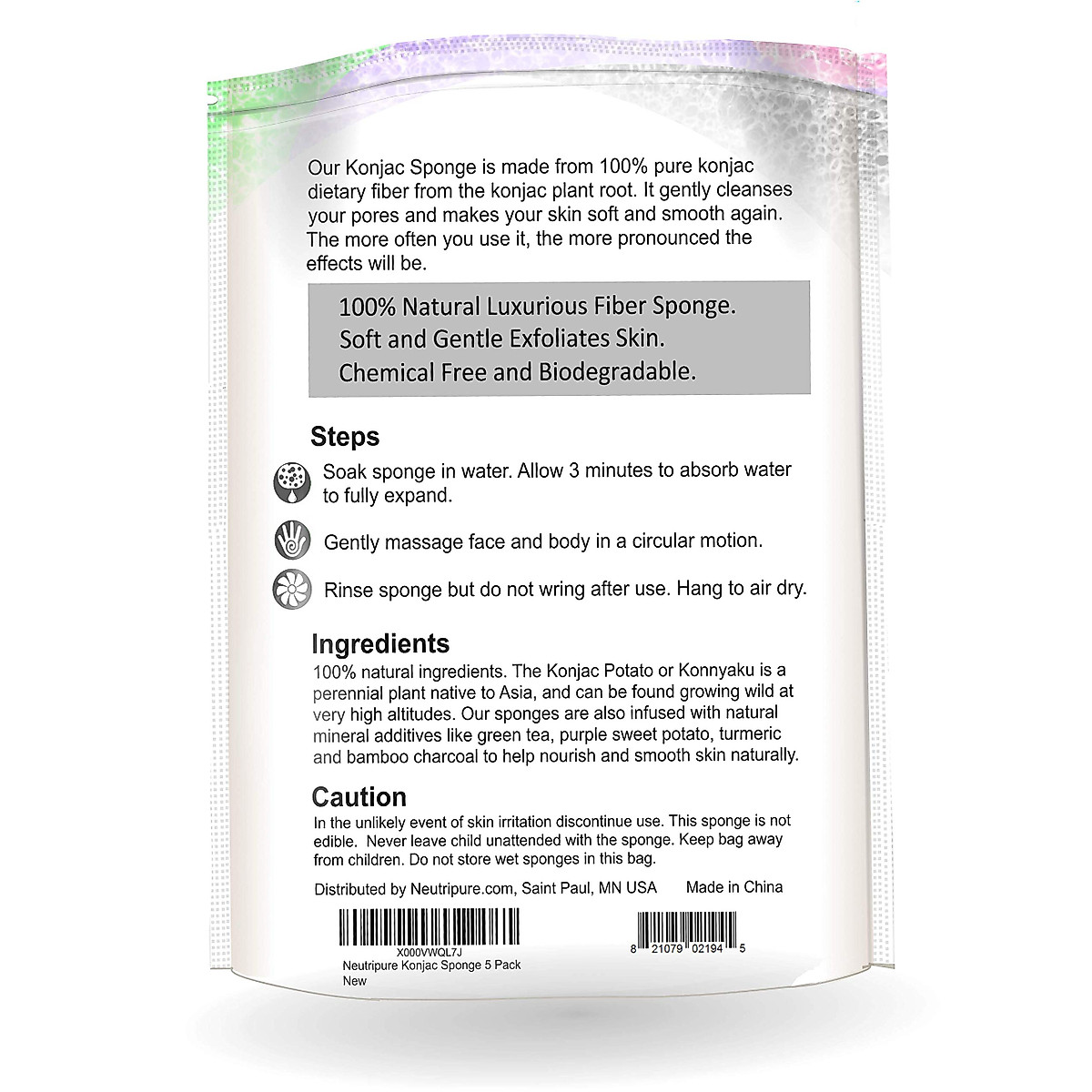 Konjac Sponge Set: Organic Skincare Facial for Natural Exfoliating and Deep Pore Cleansing 5 Piece Sampler Pack Infused with Charcoal, Turmeric, Green Tea