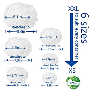 Kangbet Silicone Stretch Lids,Food Grade Silicone BPA Free Flexible Reusable Food Storage Silicone Covers for Bowls Cups Fruits Microwave Dishwasher Safe,6 Sizes 12 Packs