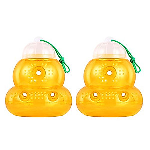 WUHOSTAM 2 Pack Yellow Plastic Wasp Trap Groud Shape for Outdoor Hanging