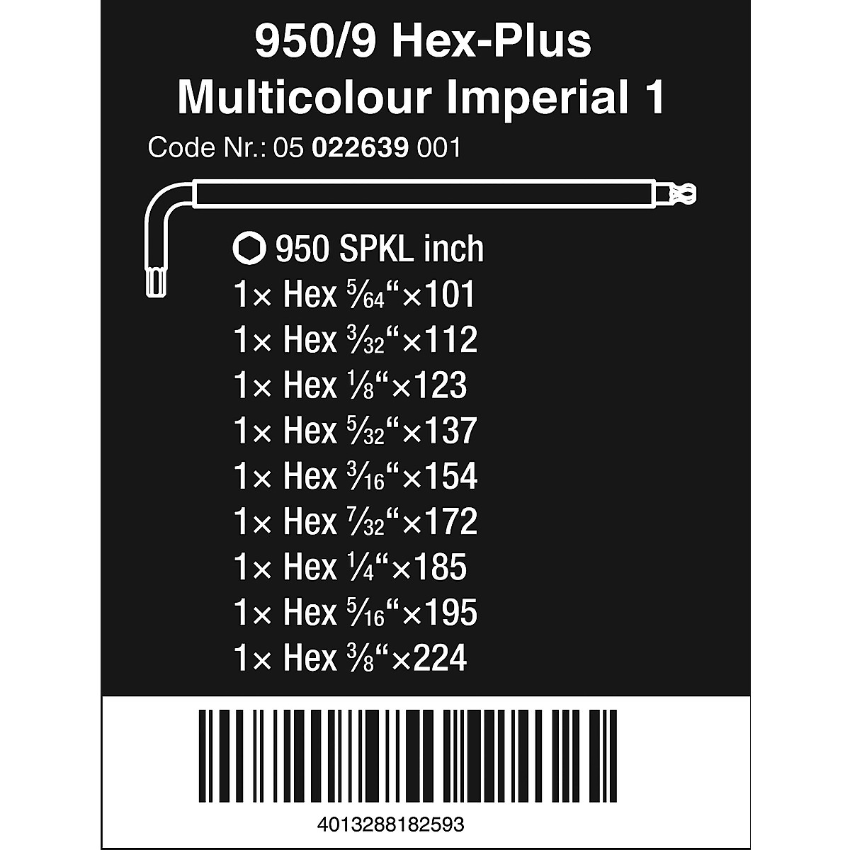 Wera 05022639001 L-key-Set for 950 SPKL/9 SZ imperial,MULTI