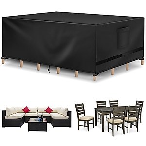 Richwon Patio Furniture Covers, Outdoor Table Covers Waterproof Rectangle, Heavy Duty Outdoor Furniture Covers for Patio Furniture, Outdoor Sectional Set Cover 90"L x 64"W x 28"H, Black