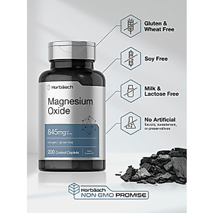 Horbäach Magnesium Oxide | 845 mg | 200 Coated Caplets | Vegetarian, Non-GMO, and Gluten Free Supplement