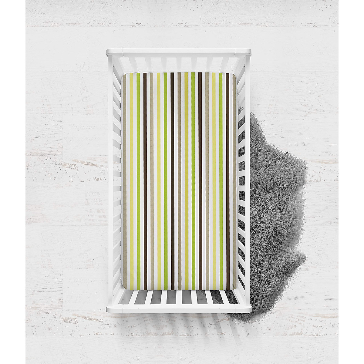 Bacati Crib Fitted Sheets, Mod Stripes Green/Yellow/Chocolate (Pack of 2)