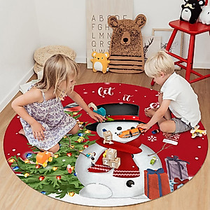 Christmas Snowman Area Rugs Cardinal Birds Red Round Rug 3ft Indoors/Living Dining/Bedroom Circle Rug Floor Mats Snowflake Xmas Tree Carpets Christmas Indoor Decorative Rug