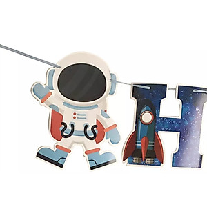 Rocket flying saucer happy birthday garland banner letter astronauts style birthday flag party decoration children spaceship galaxy birthday banner