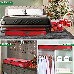 Christmas Gift Wrapping Storage Organizer with Flexible Partitions and 2 Pockets, Fits 18-27 Rolls, 42 inch Wrapping Paper Storage Bags 600d Gift Wrap Organizer for Storing Rolls, Ribbons, Bows-Tear Proof Fabric