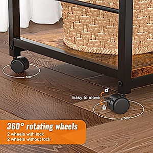 Furologee Computer Desk and Printer Stand, Desk with Power Outlets, 47" Office Desk with 2 Monitor Stands and Fabric File Cabinet, 3 Tier Printer Table with Wheels and 2 Hooks, for Home Office