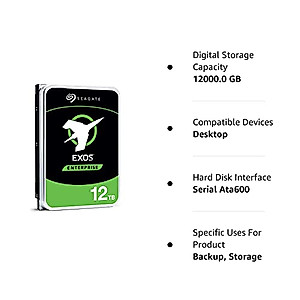 Seagate Exos X16 12TB 7200 RPM 512e/4Kn SATA 6Gb/s 256MB Cache 3.5-Inch Enterprise HDD (ST12000NM001G) (Renewed)