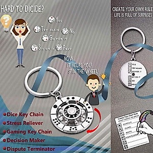 XinSiChen Stainless Steel Spinning Key Chain Fidget Key Ring Unique Gift Dice Gaming Stress Reliever Decision Maker Novelty Gift for Her Him