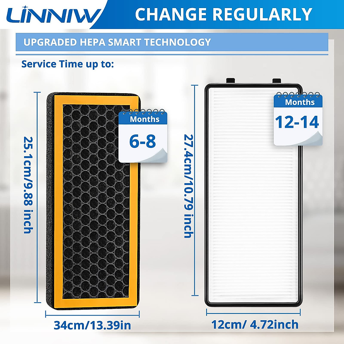LINNIW Replacement Filter Pack Compatible with HoMedics PetPlus at-PETODR Filter and TotalClean at-OFL Filter for AT-PET01, AT-PET02, AR-45, 4 Pack