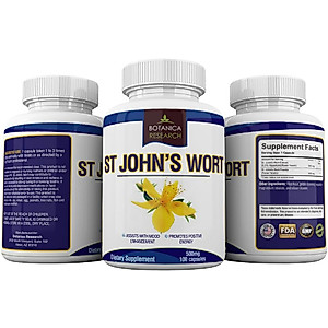 St John's Wort Extract Supplement: 500mg Vitamin Herb for Mood, Serotonin and Dopamine. Manages Stress, Sadness, Seasonal Mild Depression. 100 Saint John Wort Capsule Pills…