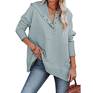 AlvaQ Womens Oversized Half Button Hoodie Sweatshirt Casual Ribbed Long Sleeves Pullover Tunic Top Fashion 2024 Gray Large