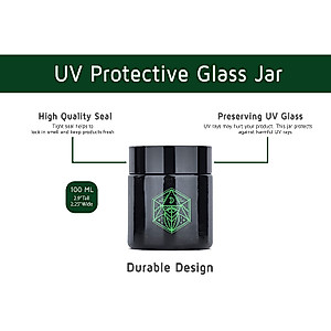 Small Tinted Glass Storage Jar and Lid with Painted Artwork - UV Light Protection for Herbs & Spices Seasoning and Kitchen Organization & Storage - Black and Ancient Symbol Design | Pack of 1 - 100 ml