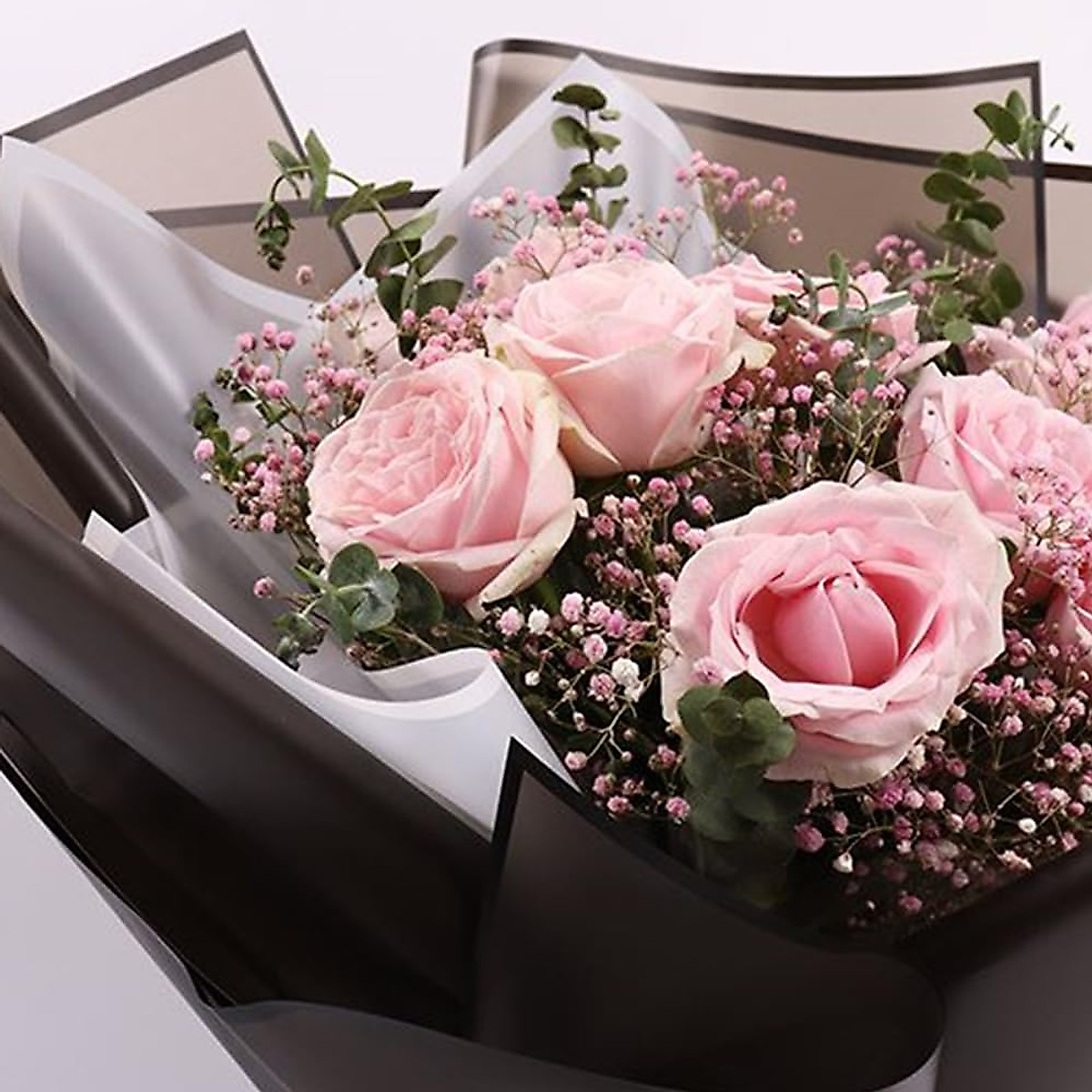 20 Pcs Black border Flower Wrapping Paper,Waterproof Valentine's Day Bouquet Wrapping Paper 23x23Inch Used for DIY Crafts, Gift Packaging, Flower Shop Bouquet Packaging (Black)