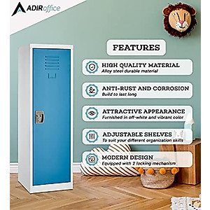 AdirOffice Kids Steel Metal Storage Locker - for Home & School - with Key & Hanging Rods (48 in 1 Door, Blue)