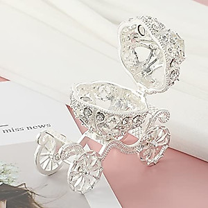 NUOBESTY Crystal Pumpkin Carriage Trinket Box Rhinestone Princess Cinderella Carriage Jewelry Box Hand Painted Jewelry Display Organizer Collectible Figurine Ornament for Women