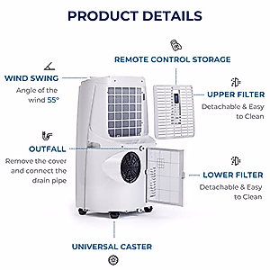 DORTALA 12000 BTU Portable Air Conditioner, 3-in-1 AC Cooling Unit with Dehumidifier & Fan Modes, Remote Control, Cools 450 Sq. Ft, Compact Freestanding Air Conditioner, White (12000BTU)