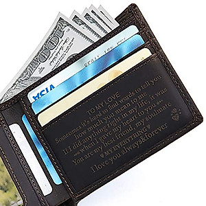 Personalized Engraved Wallet for Husband Boyfriend from Girlfriend Wife - Love Message Slim Bifold Purse - Minimalist RFID Blocking Leather Wallet for Birthday Anniversary Christmas Valentines Day